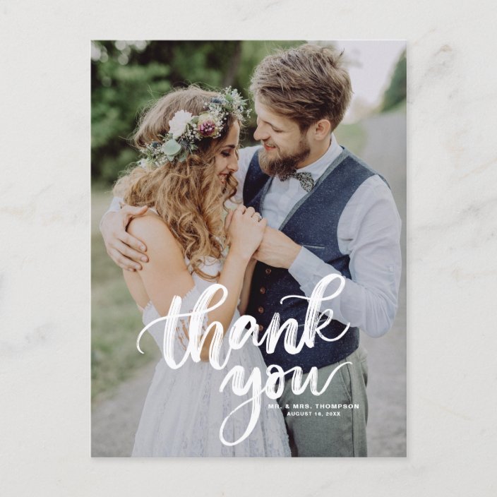 Rustic Brush Lettering Wedding Thank You Postcard | Zazzle.com
