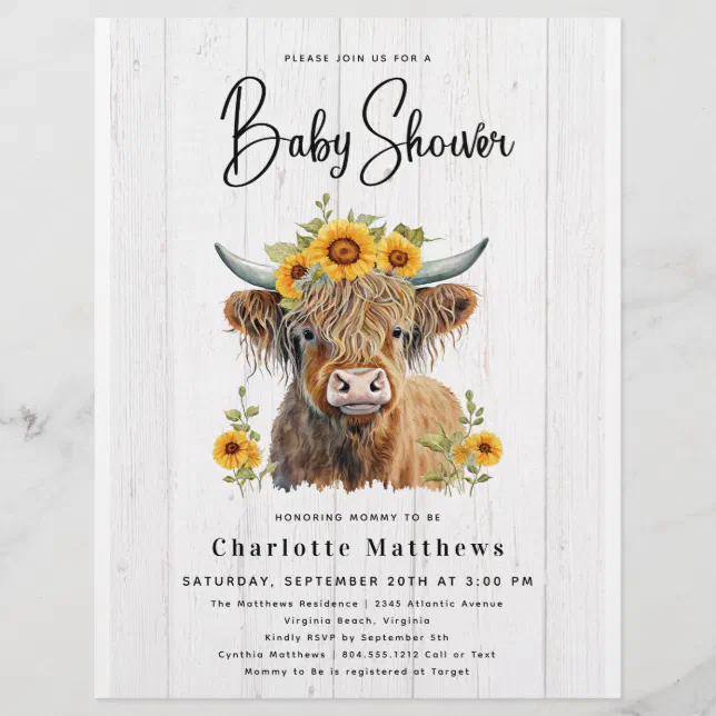Rustic Budget Floral Cow Bridal Shower Invitation Flyer | Zazzle
