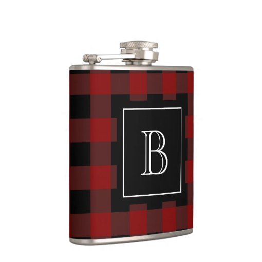 Rustic Buffalo Plaid Lumberjack Monogram Initial Flask | Zazzle