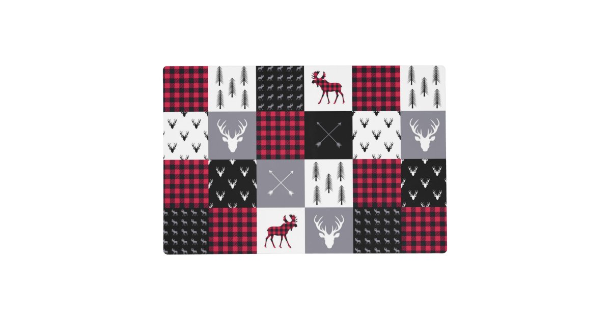 Rustic Buffalo Plaid Patchwork Red White Christmas Placemat | Zazzle