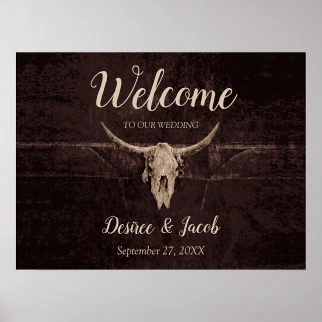 Rustic Bull Skull Wedding Country Western Texture Poster | Zazzle