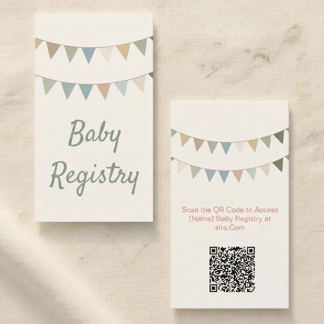 Rustic bunting baby shower QR Code Registry Card | Zazzle