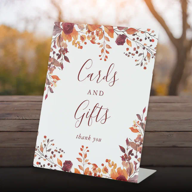 Rustic Burgundy Autumn Fall Cards And Gifts Pedestal Sign | Zazzle