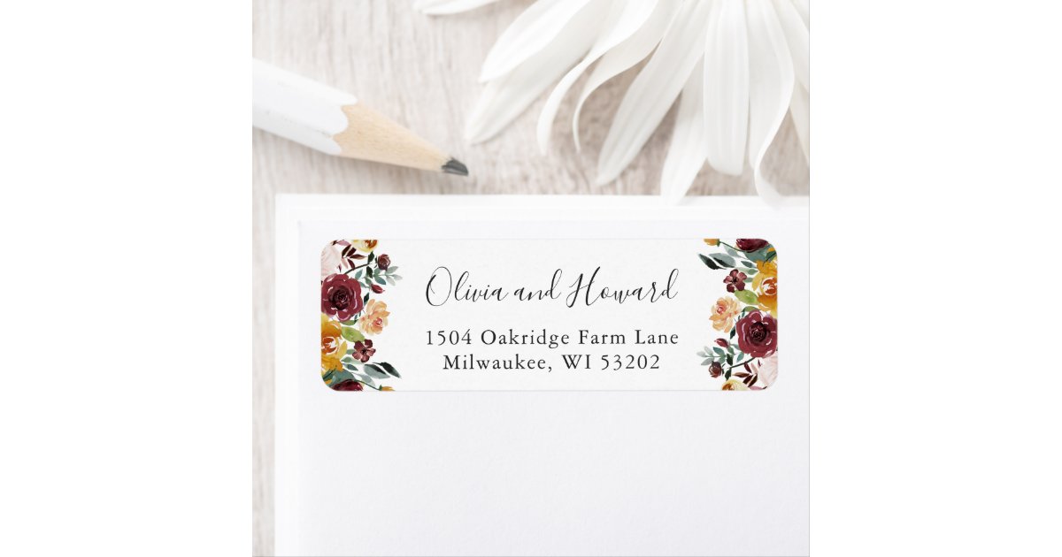 Rustic Burgundy Bloom Autumn Chic Floral Label | Zazzle