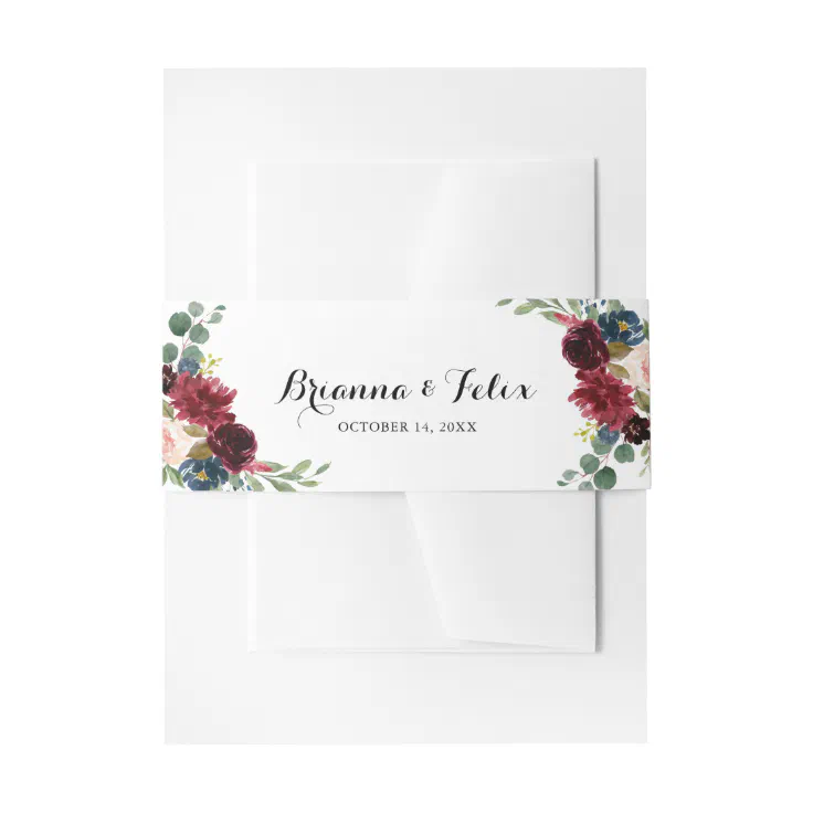 Rustic Burgundy Calligraphy Wedding Invitation Belly Band | Zazzle