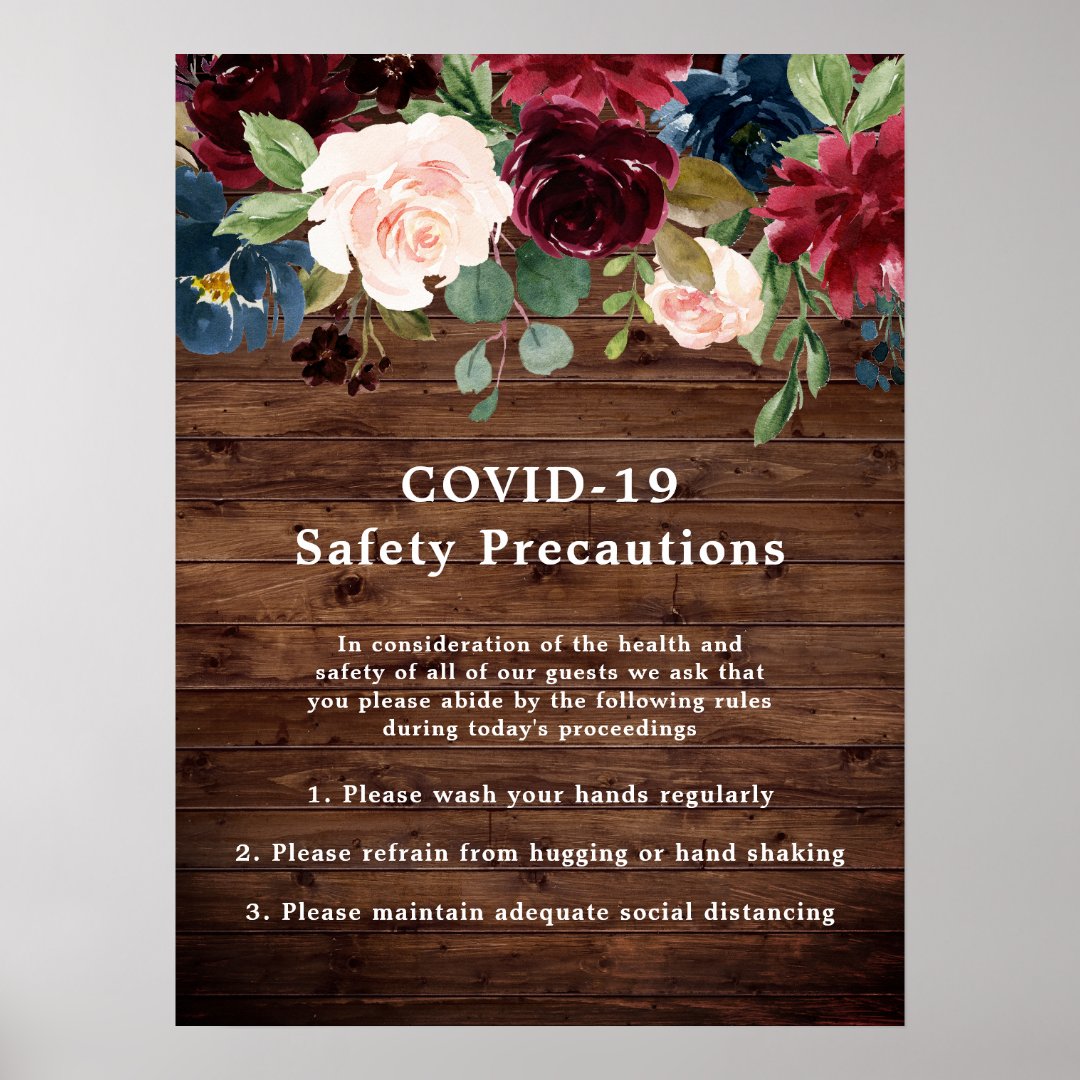 Rustic Burgundy COVID-19 Coronavirus Safety Poster | Zazzle