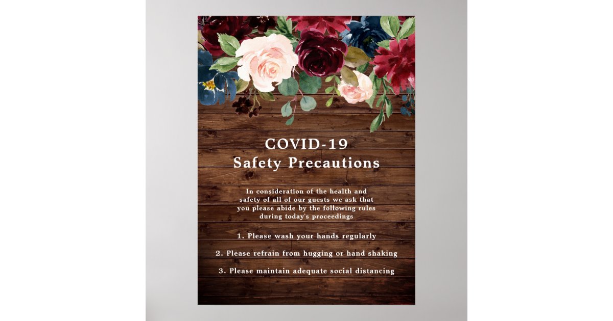 Rustic Burgundy COVID-19 Coronavirus Safety Poster | Zazzle