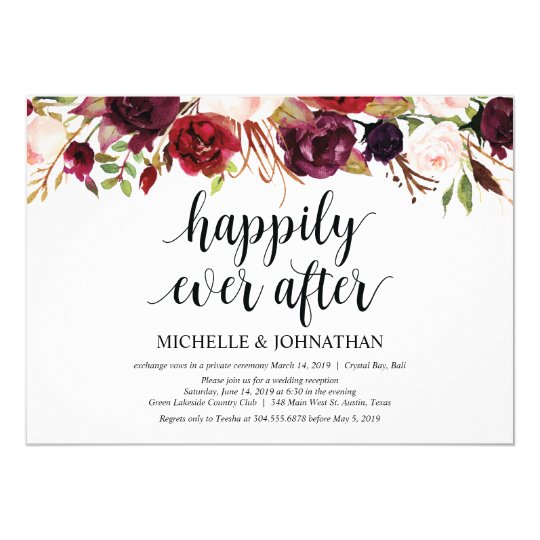 Rustic Burgundy Floral Elopement Reception Invites | Zazzle.com