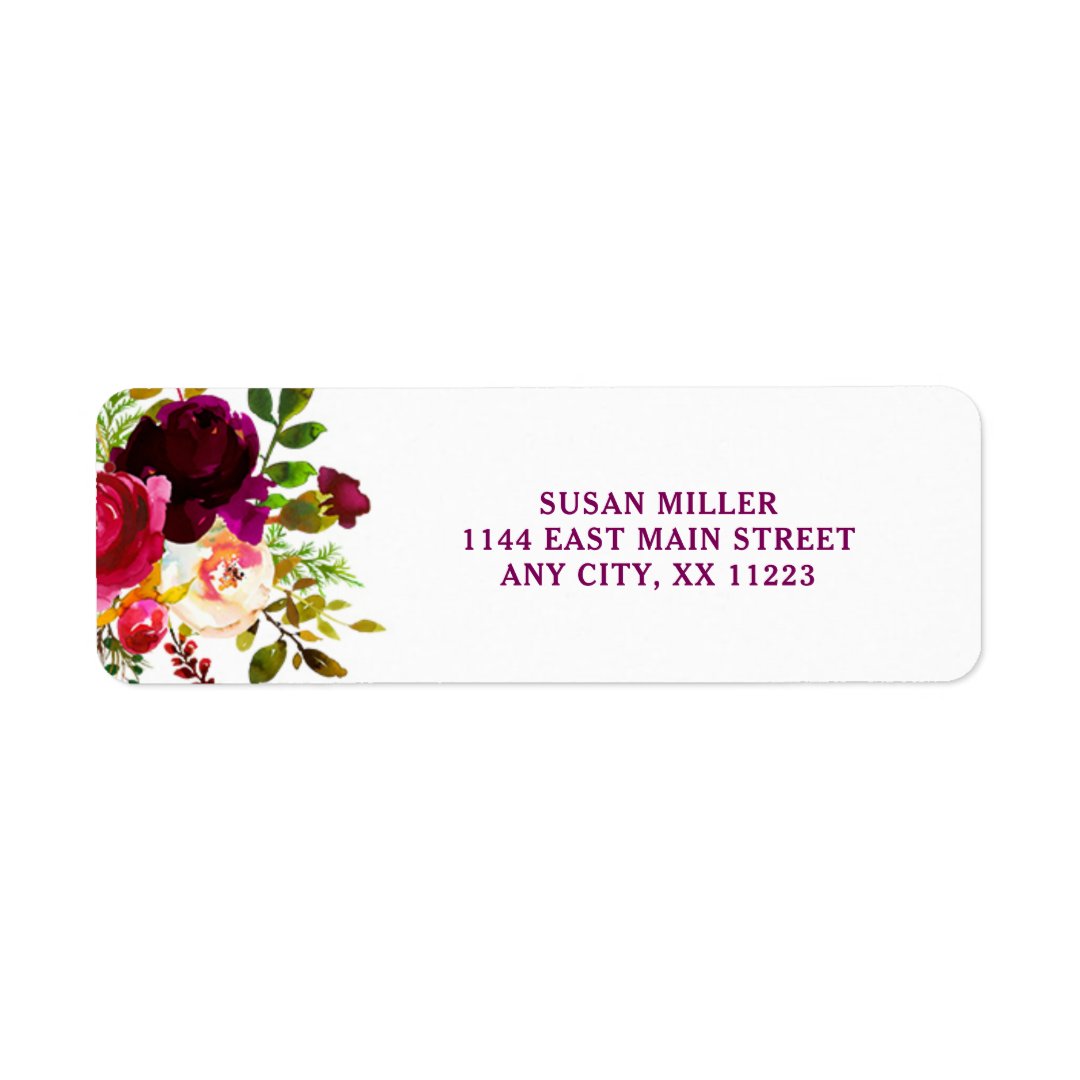 Rustic Burgundy Floral return address label 3979 | Zazzle