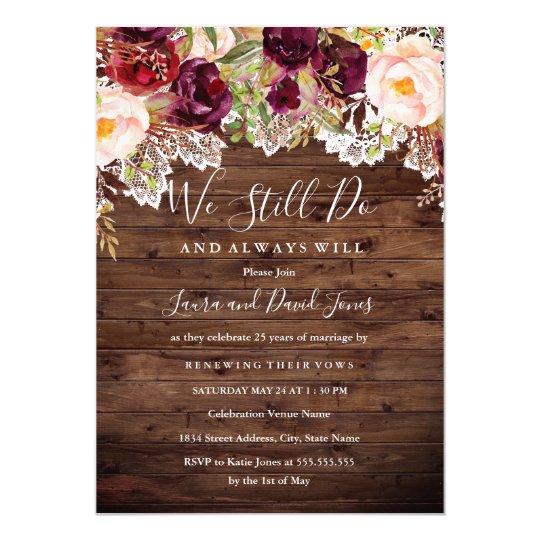 Rustic Burgundy Floral Wedding Vow Renewal Invitation | Zazzle.com