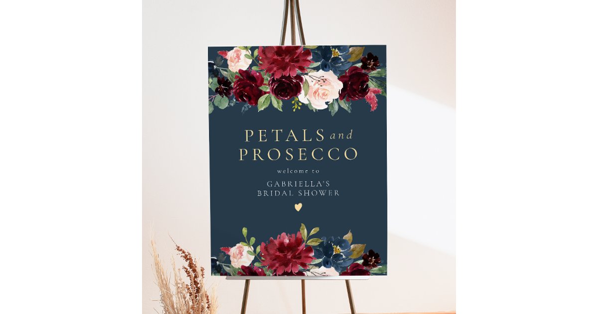 Rustic Burgundy Petals & Prosecco Bridal Shower Foam Board | Zazzle