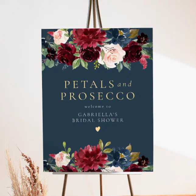 Rustic Burgundy Petals & Prosecco Bridal Shower Foam Board | Zazzle