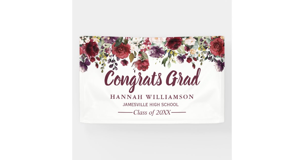 Rustic Burgundy Red Floral Graduation Party Banner | Zazzle