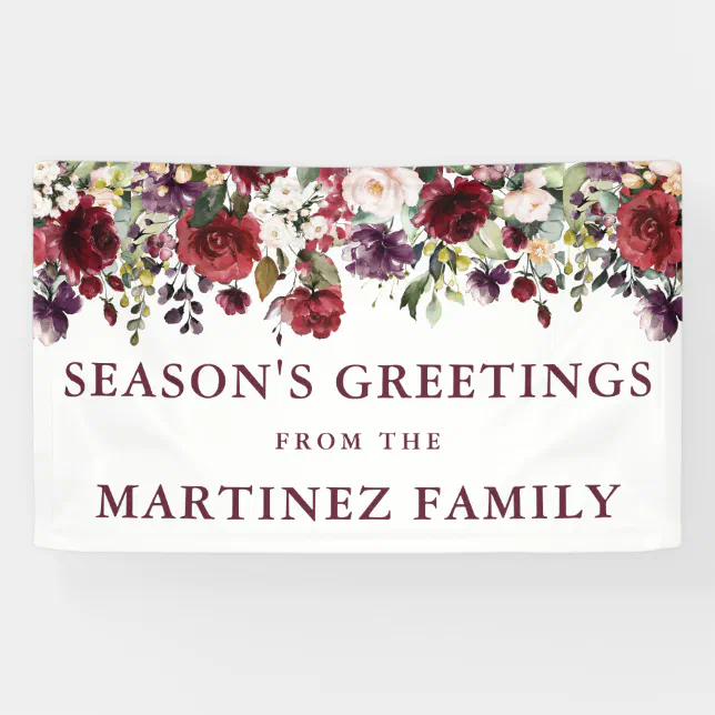 Rustic Burgundy Red Floral Season's Greetings Banner | Zazzle