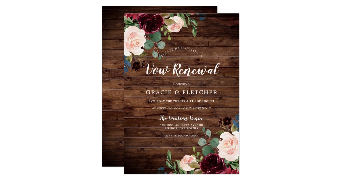 Rustic Burgundy Red Wine Flowers Vow Renewal Invitation | Zazzle.com