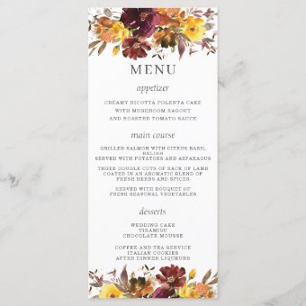 Rustic Burgundy Rust Orange Yellow Floral Wedding Program | Zazzle