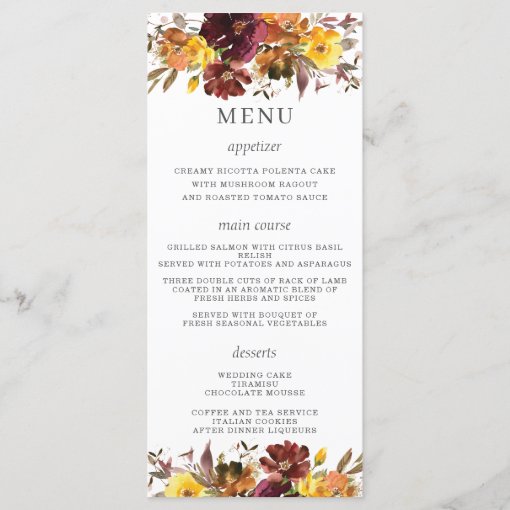 Rustic Burgundy Rust Orange Yellow Floral Wedding Program | Zazzle
