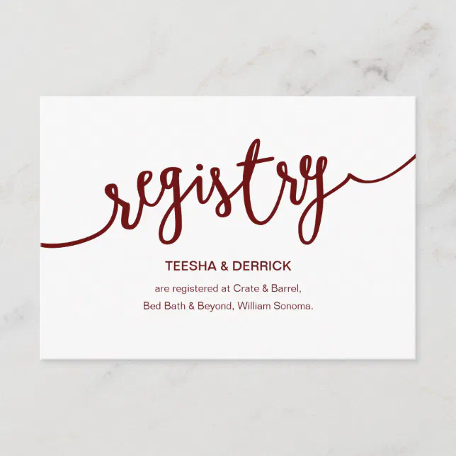 Rustic Burgundy Script, Wedding Registry Enclosure Card | Zazzle