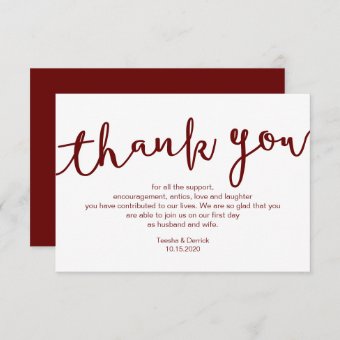 Rustic Burgundy Script, Wedding Thank you Enclosure Card | Zazzle