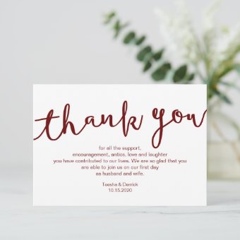 Rustic Burgundy Script, Wedding Thank you Enclosure Card | Zazzle