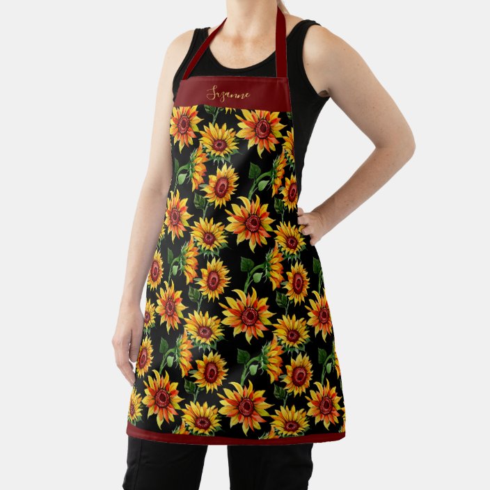 Rustic Burgundy Sunflower Personalized Fall Floral Apron | Zazzle.com