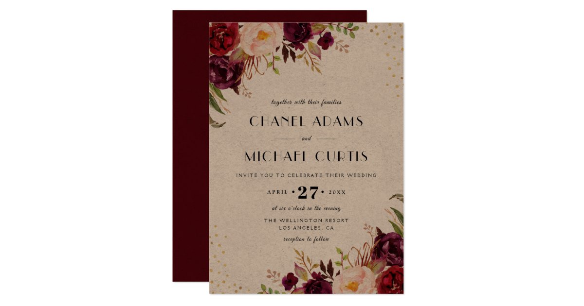 rustic burgundy wedding invitation | Zazzle.com