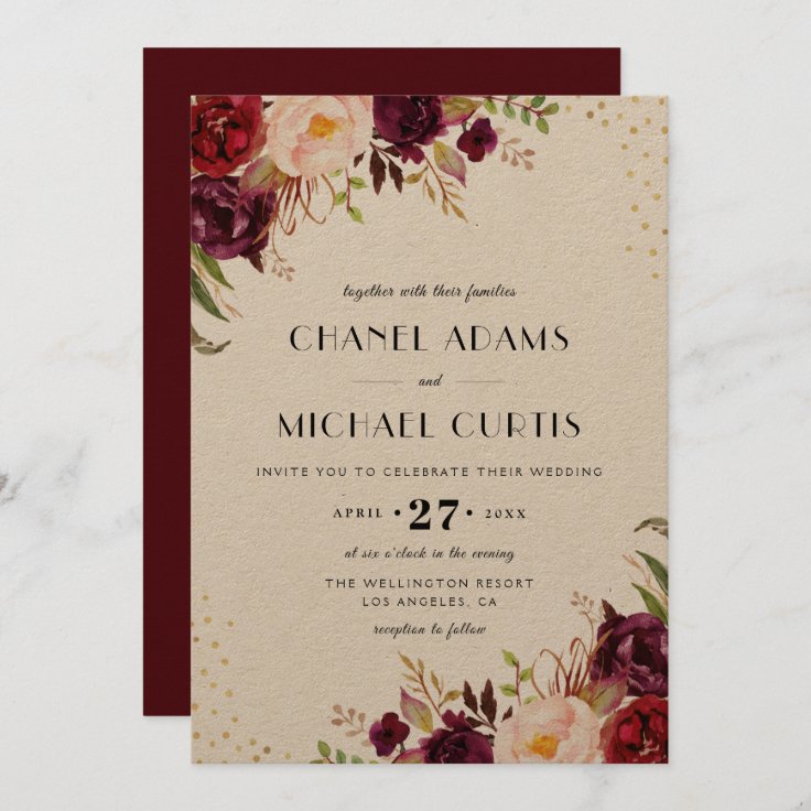 rustic burgundy wedding invitation | Zazzle