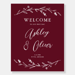 Rustic Burgundy Wildflowers Wedding Welcome Sign | Zazzle