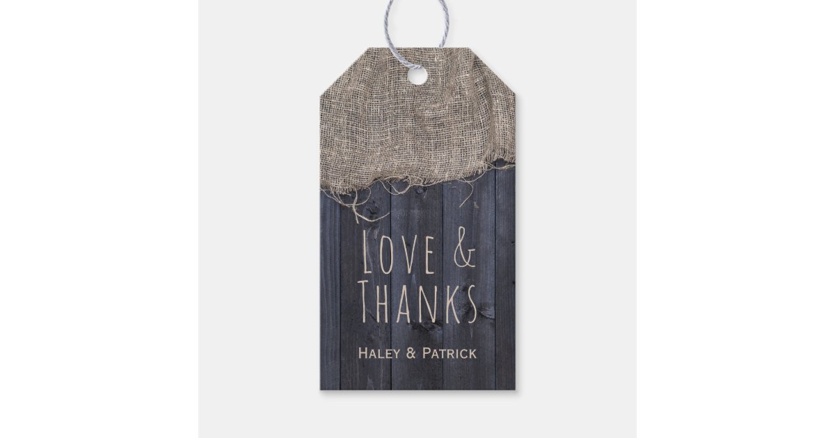 Rustic Burlap and Barn Wood with Custom Text Gift Tags | Zazzle