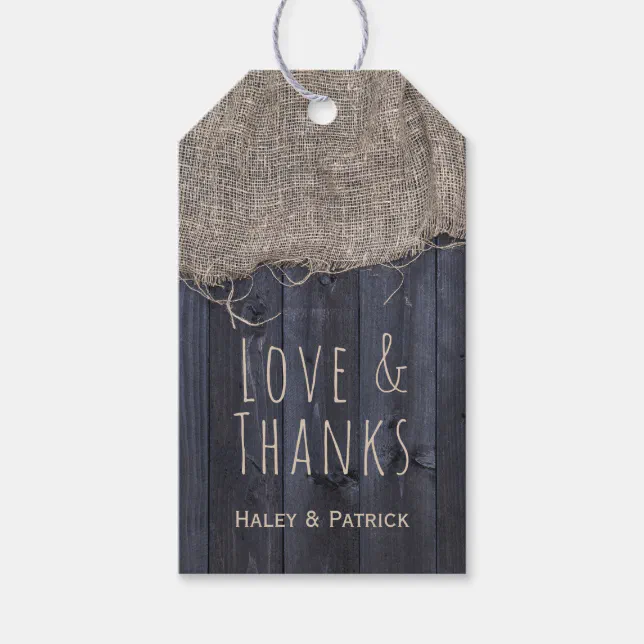 Rustic Burlap and Barn Wood with Custom Text Gift Tags | Zazzle