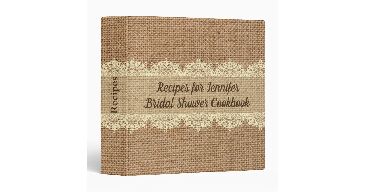 Rustic Burlap and Lace Bridal Shower Recipe Binder | Zazzle