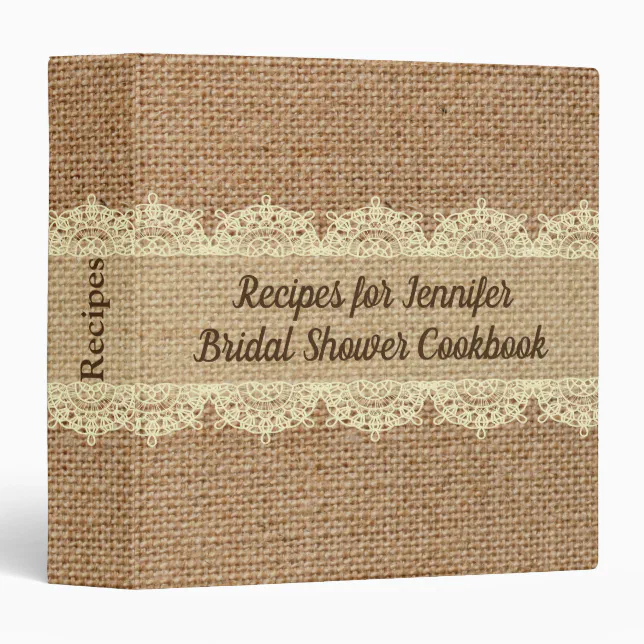 Rustic Burlap and Lace Bridal Shower Recipe Binder | Zazzle