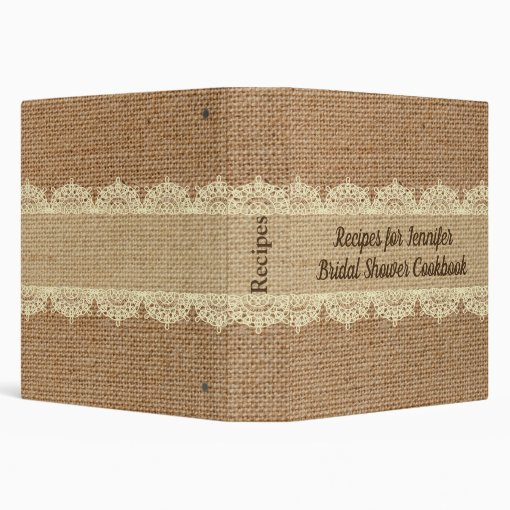 Rustic Burlap and Lace Bridal Shower Recipe Binder | Zazzle