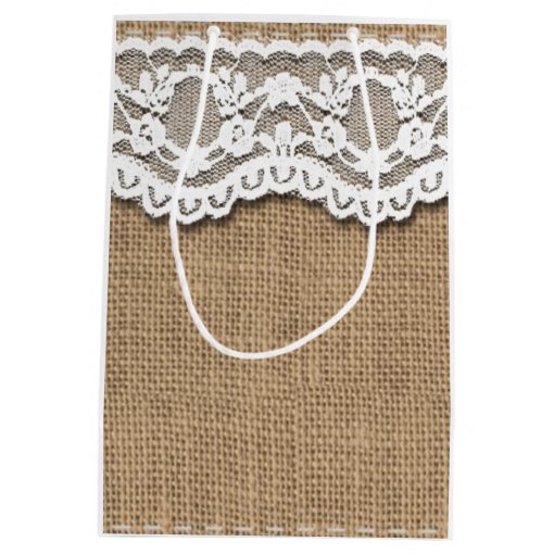 Rustic Burlap and Lace Effect Paper Bag | Zazzle
