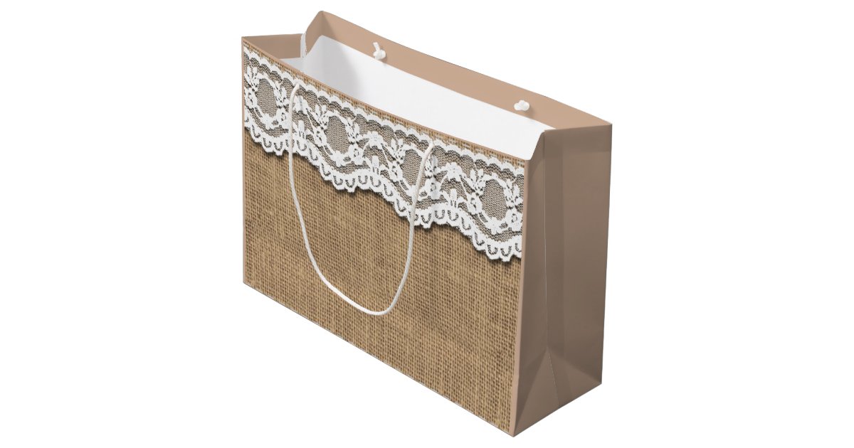 Rustic Burlap and Lace Paper Bag | Zazzle