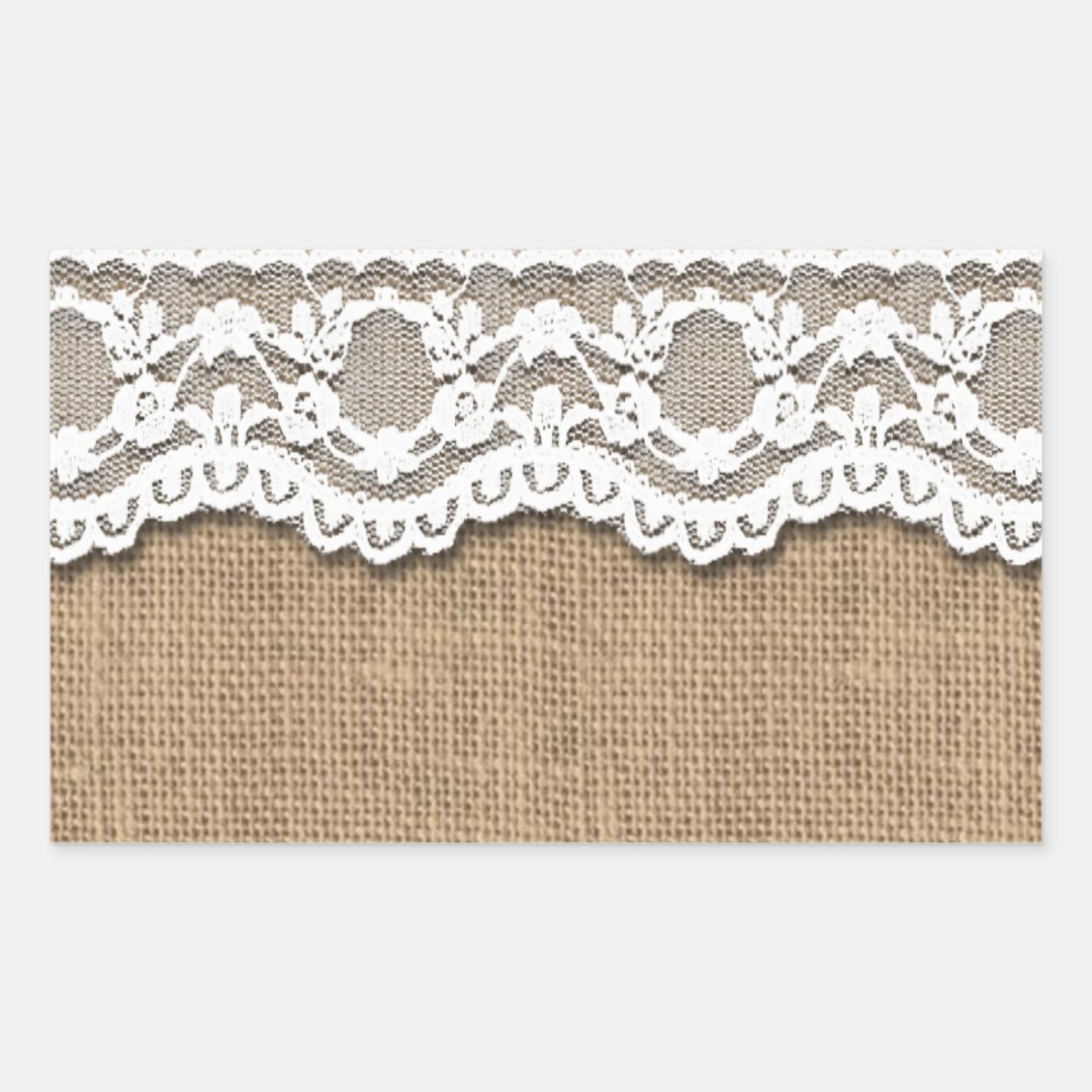Rustic Burlap and Lace Rectangular Sticker | Zazzle