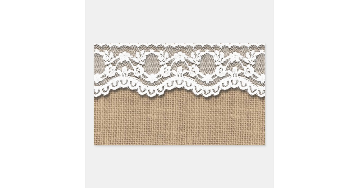 Rustic Burlap and Lace Rectangular Sticker | Zazzle