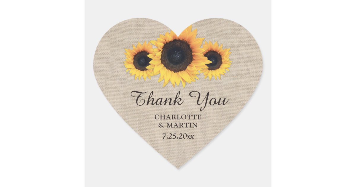 Rustic Burlap and Sunflower Wedding Favor Stickers | Zazzle