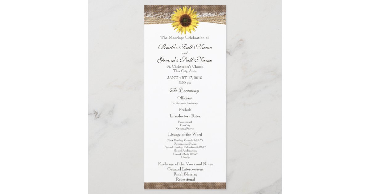Rustic Burlap and Sunflower Wedding Program | Zazzle