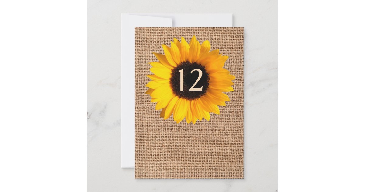 Rustic Burlap and Sunflower Wedding Table Number | Zazzle