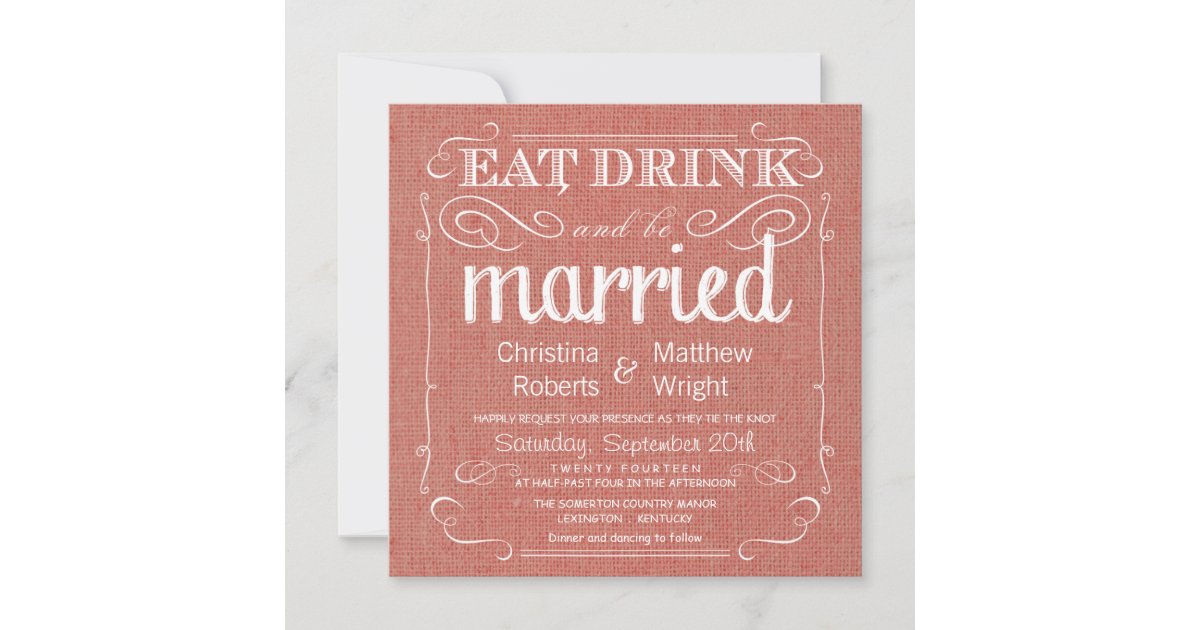 Rustic Burlap Apricot Wedding Invitations | Zazzle