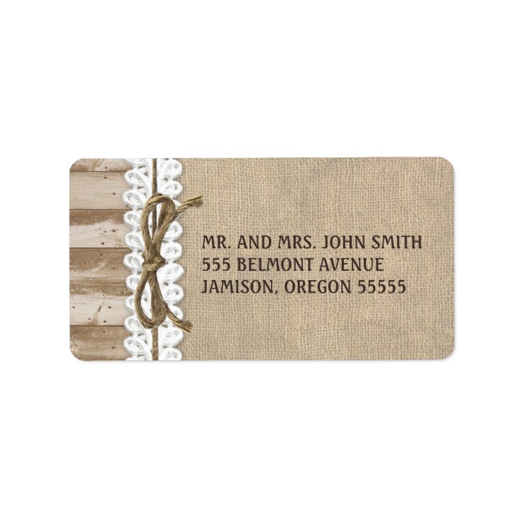 Rustic Burlap Barn Wood Twine Address Labels | Zazzle