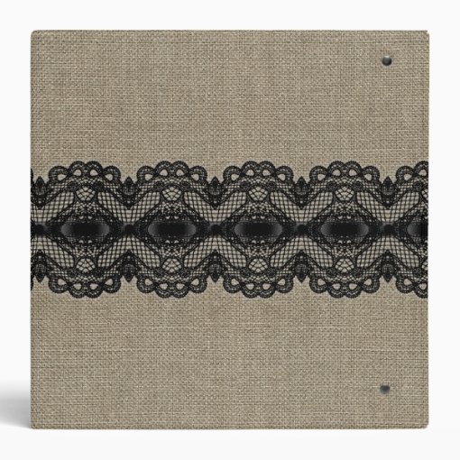 Rustic Burlap Black Lace Country 3 Ring Binder | Zazzle