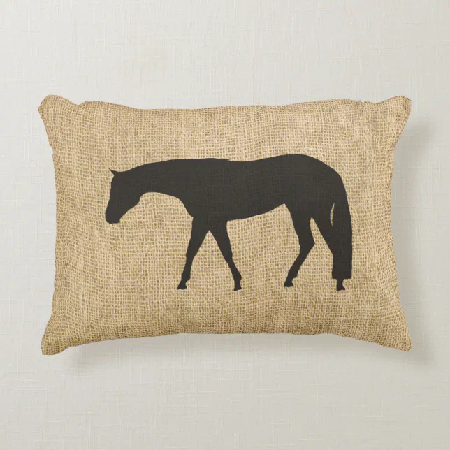 Rustic Burlap Black Western Pleasure Horse Decorative Pillow | Zazzle