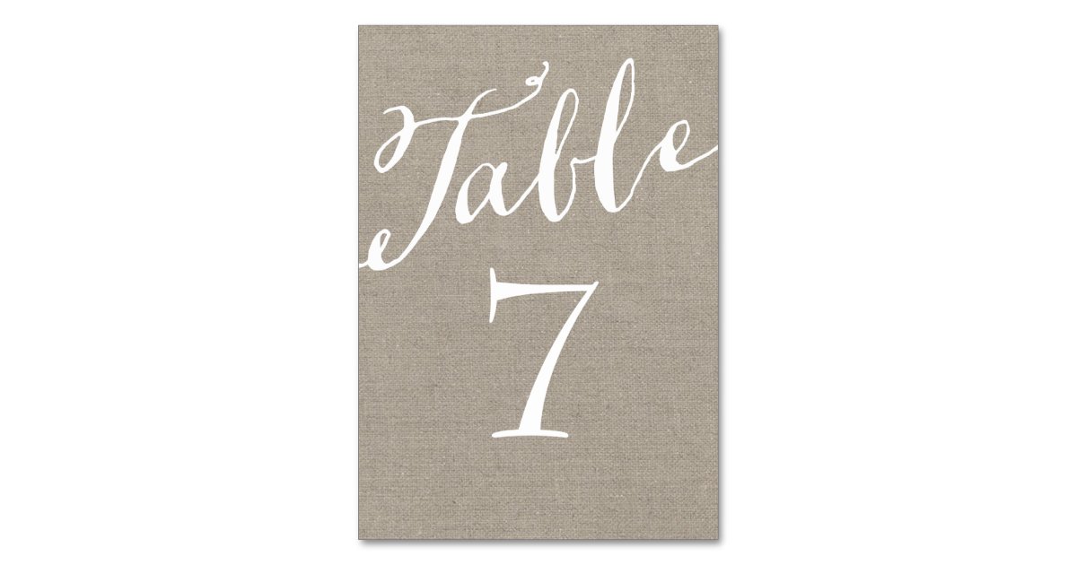 Rustic Burlap Chic Calligraphy Table Numbers | Zazzle