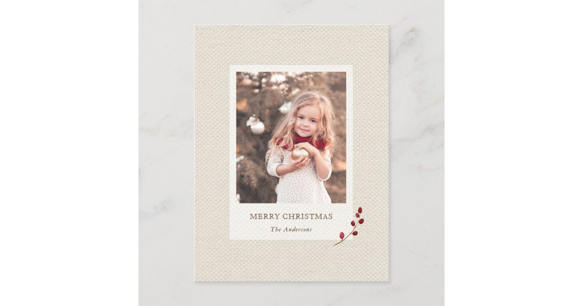 Rustic Burlap Christmas Holiday Photo Postcard | Zazzle