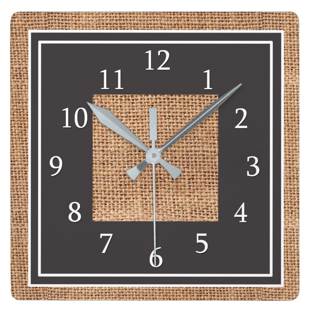 Rustic Burlap Country Farmhouse Square Wall Clock | Zazzle