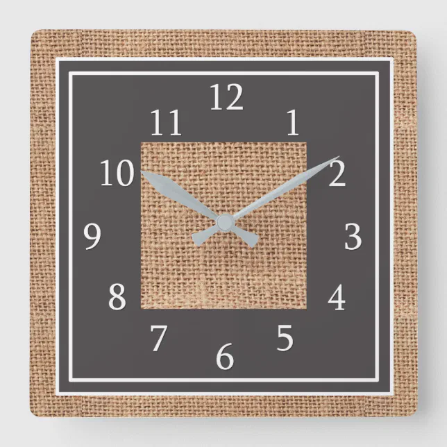 Rustic Burlap Country Farmhouse Square Wall Clock | Zazzle