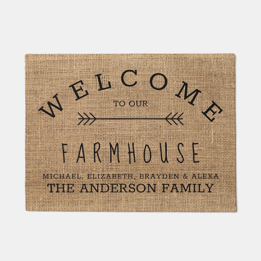 Rustic Burlap Country Welcome to our Farmhouse Doormat | Zazzle
