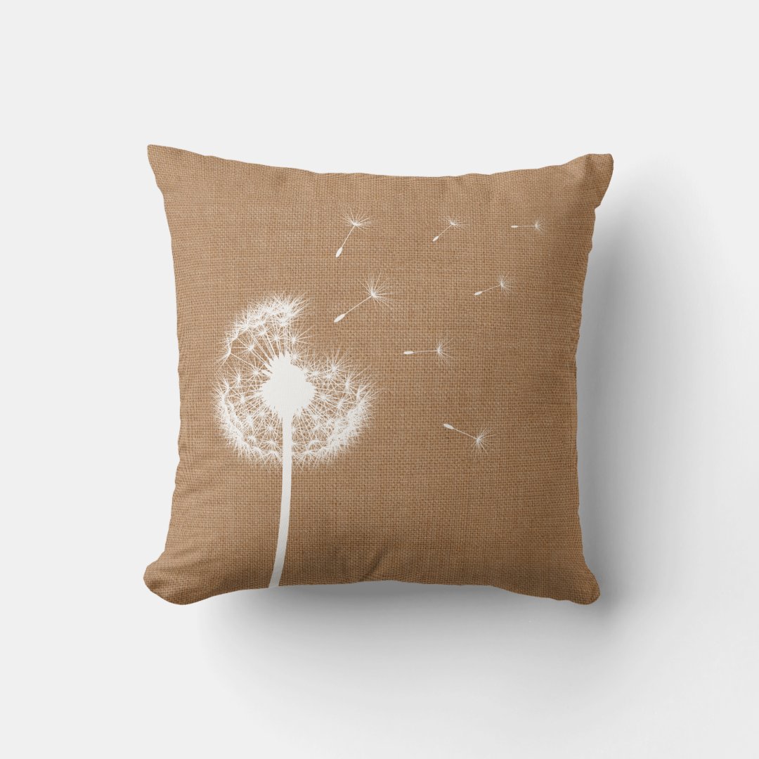 Rustic Burlap Dandelion Throw Pillow | Zazzle